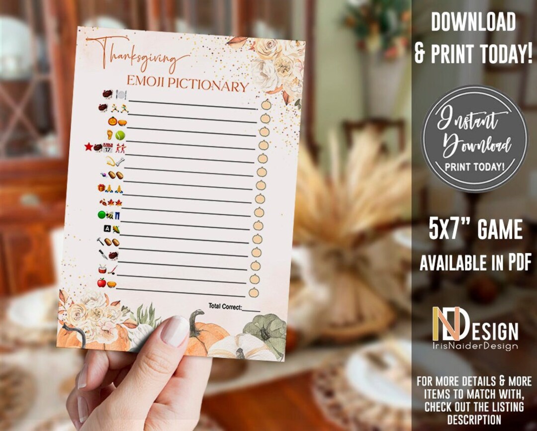 Thanksgiving Emoji, Emoji Pictionary Game, Friendsgiving, Activity ...