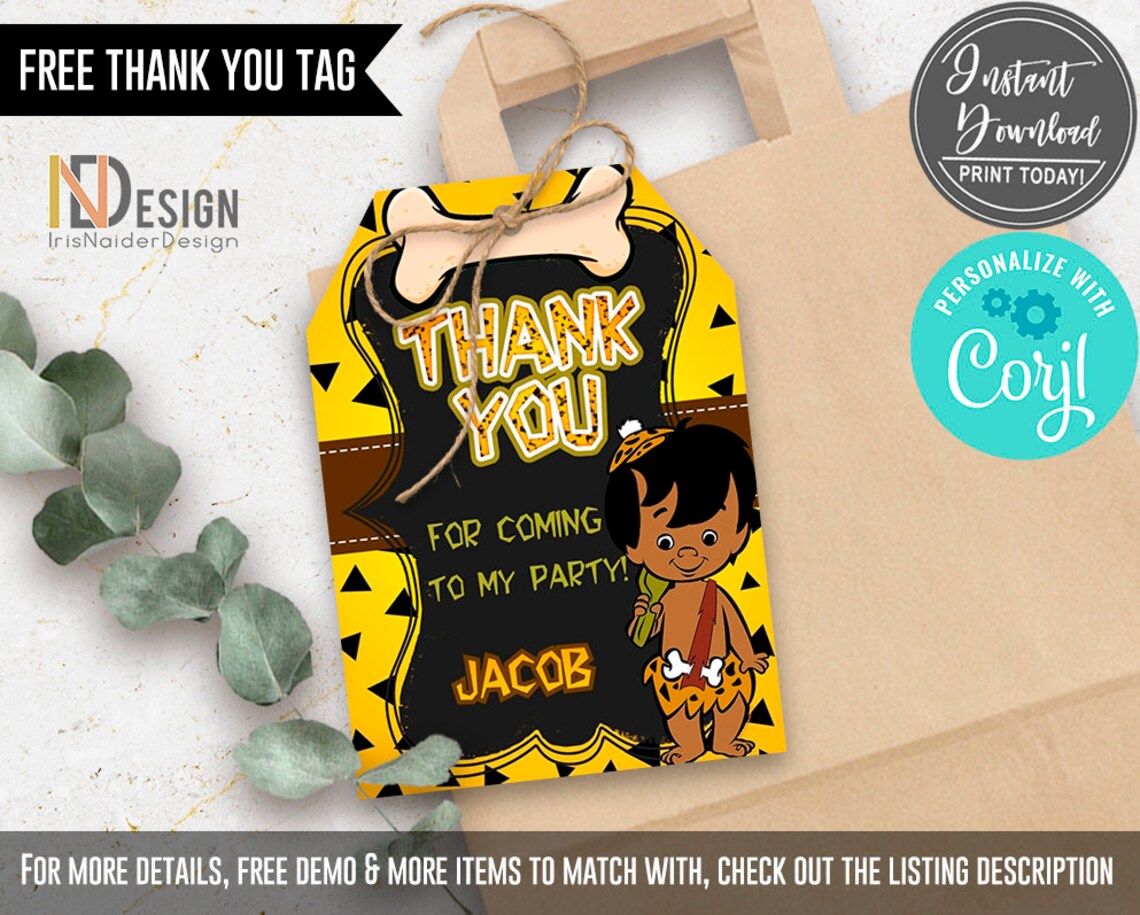 EDITABLE Bam Bam Invitation FREE Tag, Bam Bam Birthday Invitation ...