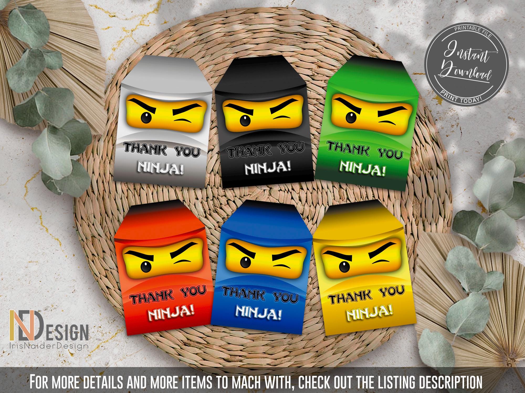 Ninja Thank You Tag, Ninja Party Printable,ninja Thank You Tag, PDF ...