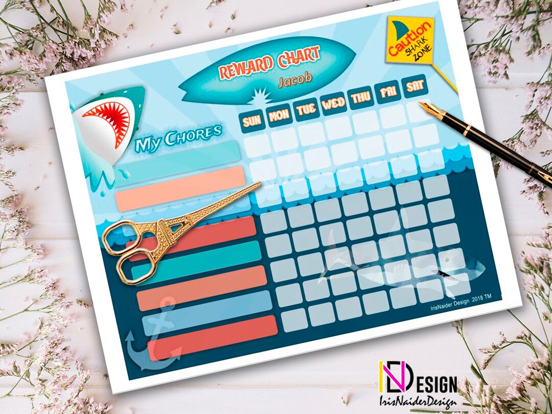 Shark Chore Chart, Shark Reward Chart, Weekly Chart, Behavior Chart ...