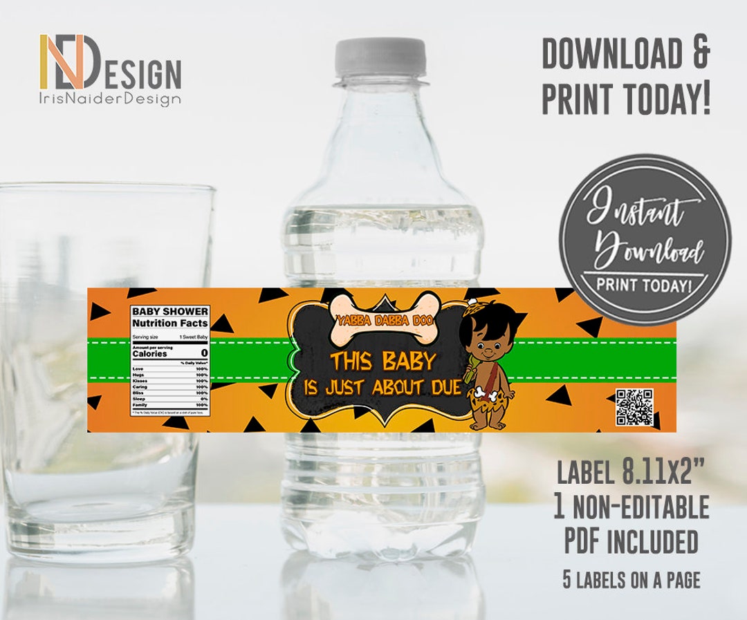 Bam Bam Baby Shower Water Bottle Label, African American Digital Files ...