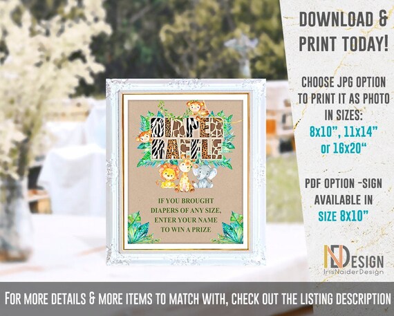 Safari Diaper Raffle sign, Jungle table sign, baby shower signs ...