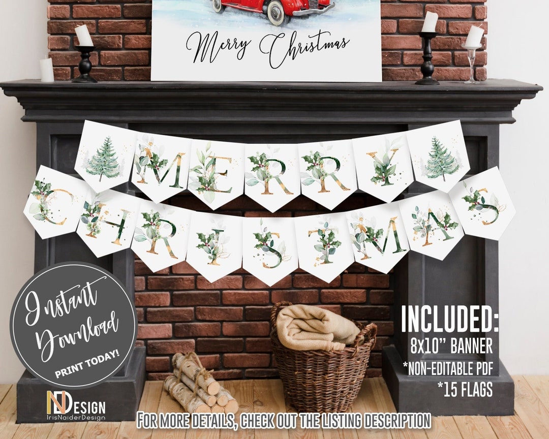 Christmas Banner Merry Christmas Bunting Fireplace Decor - Etsy UK