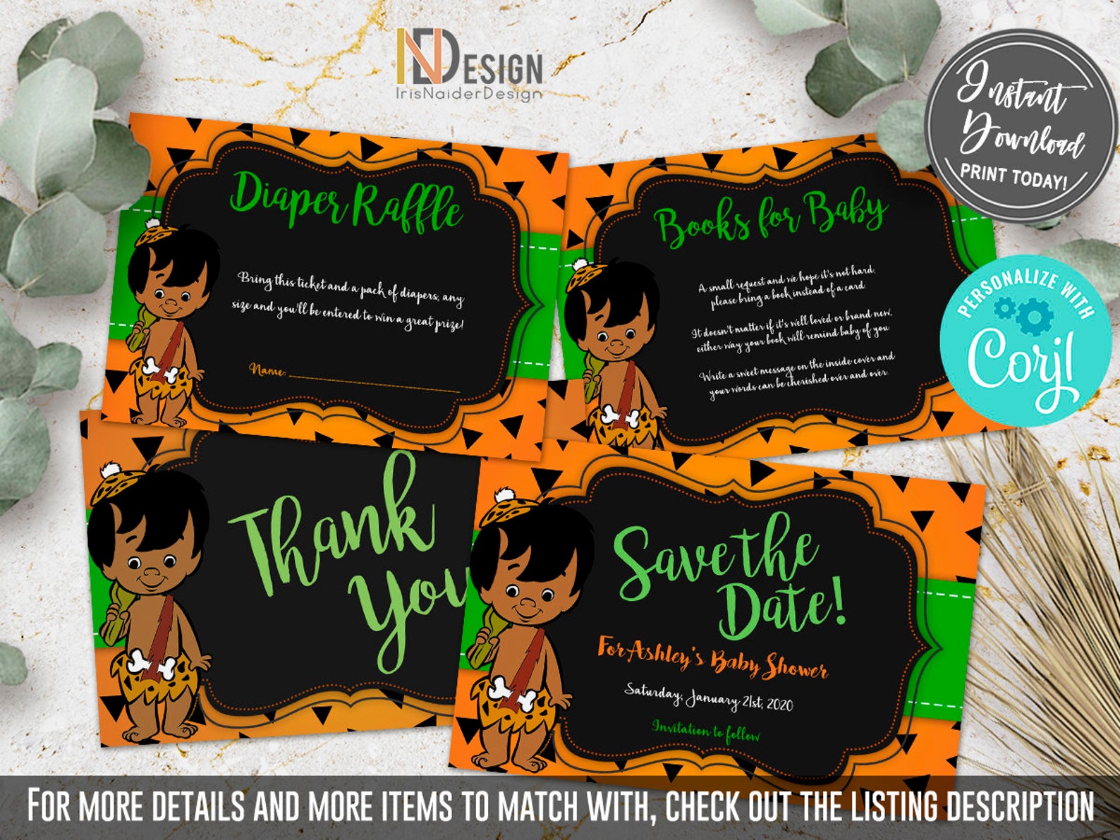 SELF EDITABLE Bam Bam Baby Shower Invitation the Flintstones - Etsy