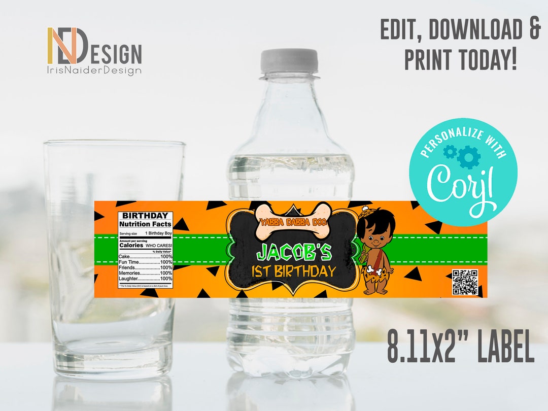 Editable Flintstones Water Bottle Label, Bam Bam, African, Birthday ...