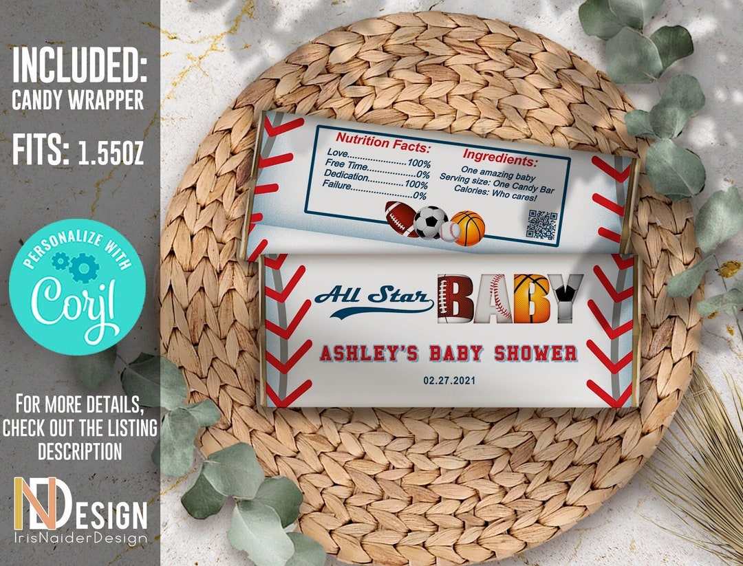 All Star Baby Candy Bar Wrapper, Sports Baby Shower, Chocolate Bar ...