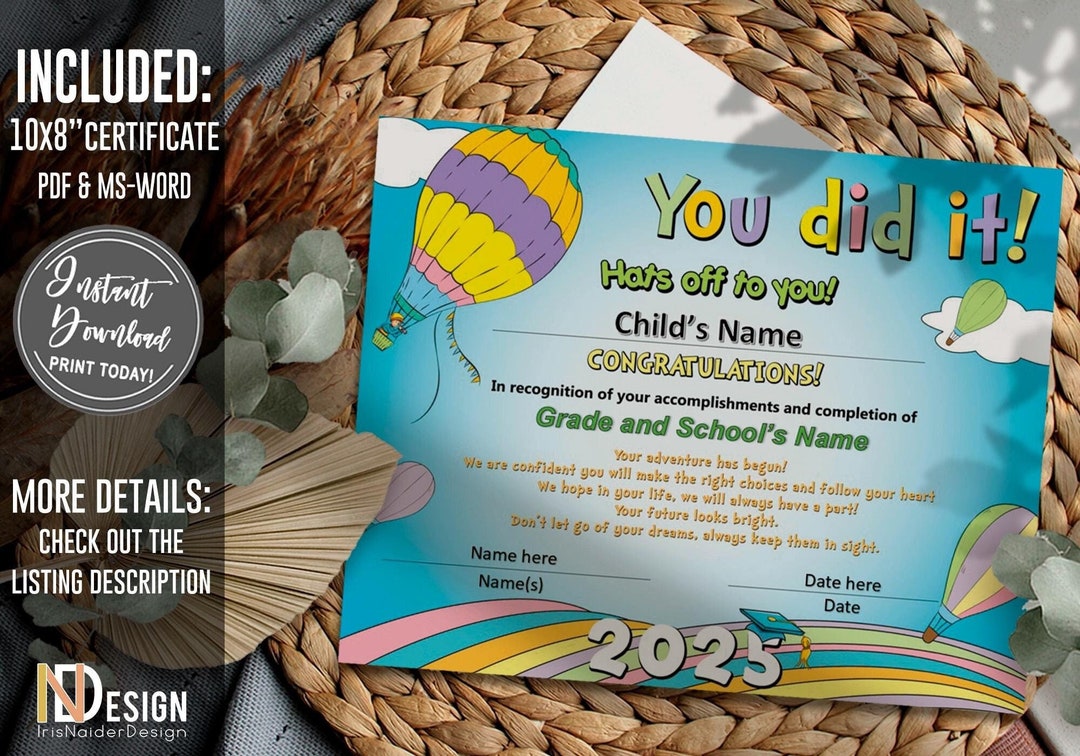 Diploma, 2025 Certificate, Any Grade, Rainbow, Pastel Colors ...