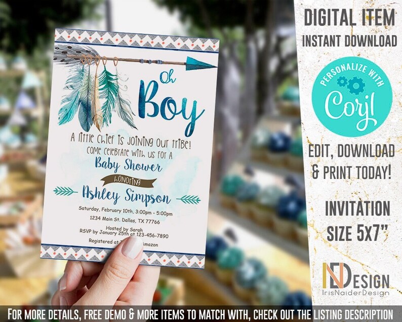 EDITABLE Tribal Baby Shower Invitation Aztec Baby Shower - Etsy