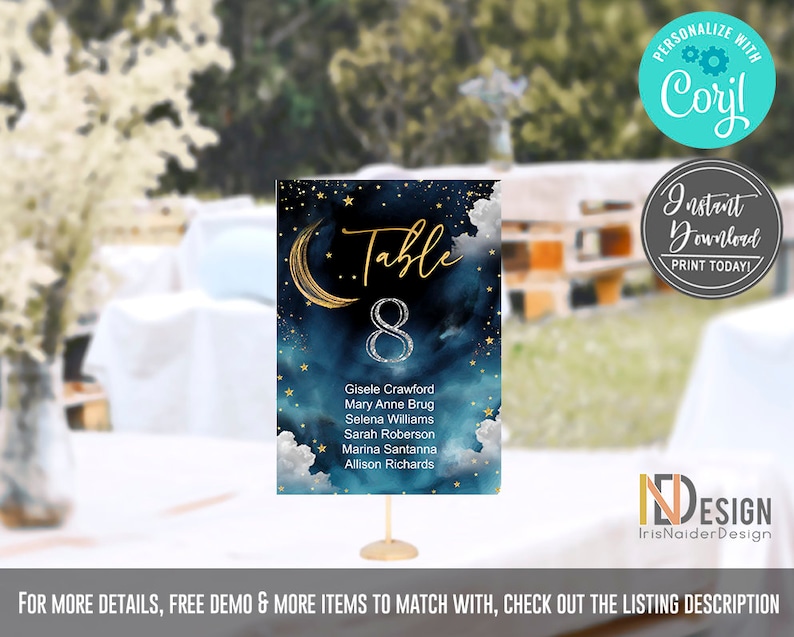 EDITABLE Twinkle Little Star Baby Shower Menu Table Number | Etsy