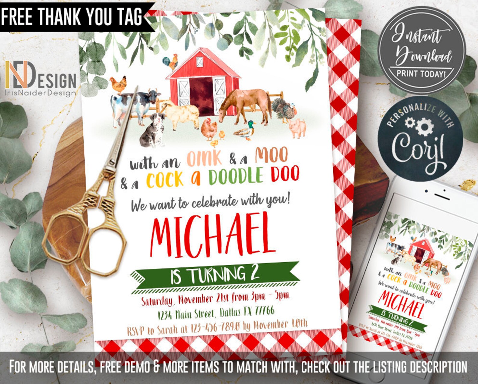 EDITABLE Farm Birthday Invitation Boy Farm Invitation Old | Etsy