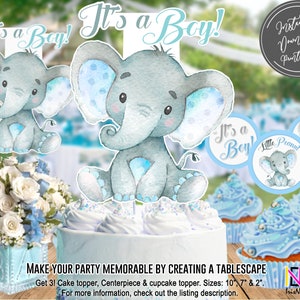 Elephant Centerpiece, Cake Topper, Cupcake Topper, Baby Shower ...