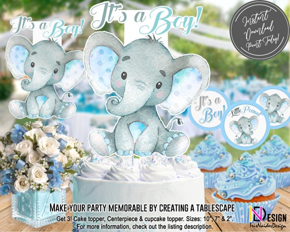 Elephant centerpiece, cake topper, cupcake topper, baby shower ...