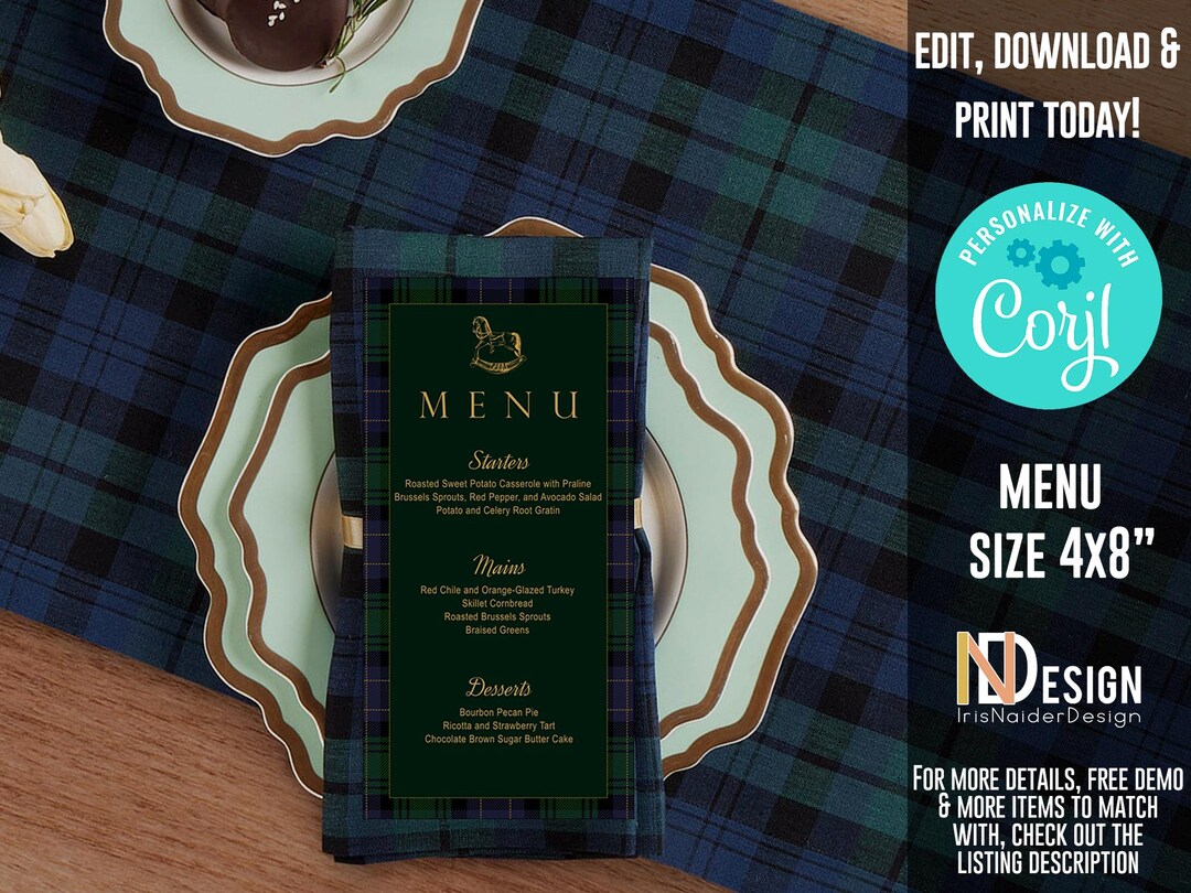 Classic Tartan Plaid Menu, Polo Baby Shower, Rocking Horse, Green Plaid ...