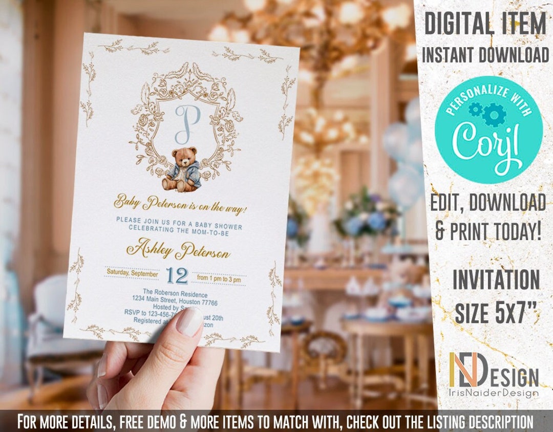 Royal Baby Shower Invitation, Teddy Bear, Polo Bear, Little Prince ...