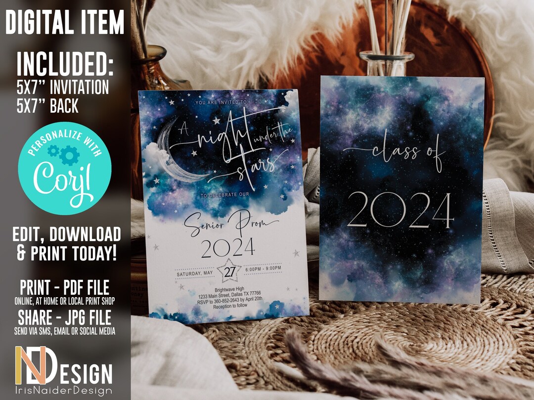Editable A Night Under the Stars Graduation Invitation, Prom, Any Grade ...