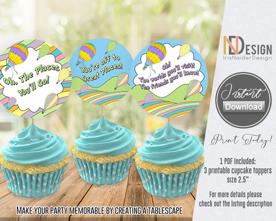 Cupcake toppers, sticker, tag, flavor, adventure awaits, hot air ...