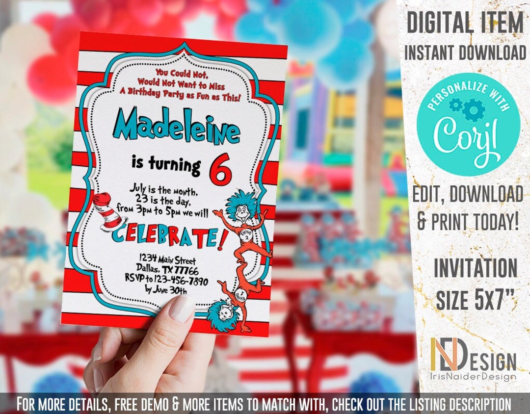 EDITABLE Invitation Red Blue Party Birthday Cartoon the - Etsy