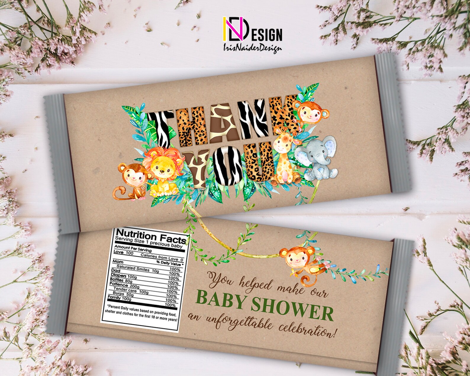 Safari Candy Bar Wrapper, Thank You, Chocolate Bar Wrapper, 1.55 Oz ...