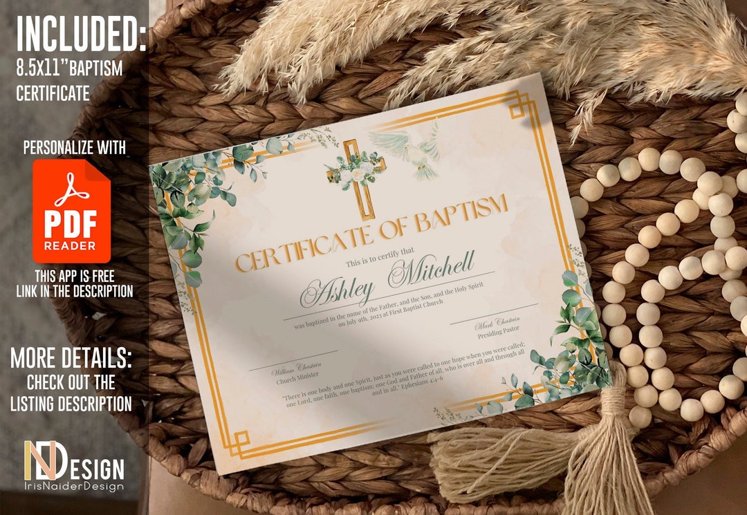 Editable Baptism Certificate, Certificate of Baptism, Water Baptism ...