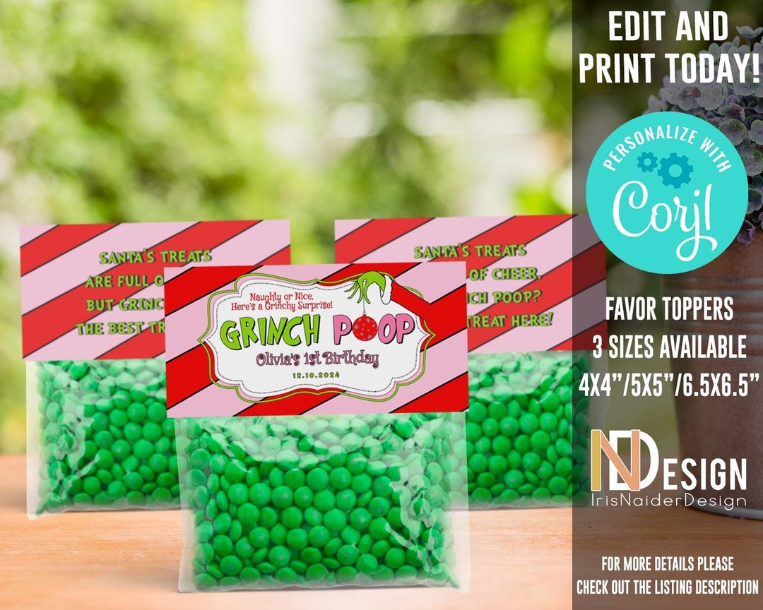 Personalized Treat Bag Topper, Pink Green Baby Shower, Cartoon ...