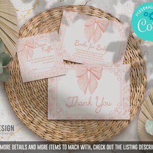 EDITABLE Pink Bow Baby Shower Invitation Set, Pink Blush, Girl, Pink ...