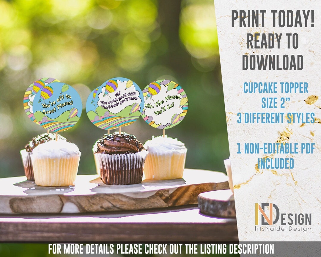 Cupcake Toppers, Sticker, Tag, Flavor, Adventure Awaits, Hot Air ...