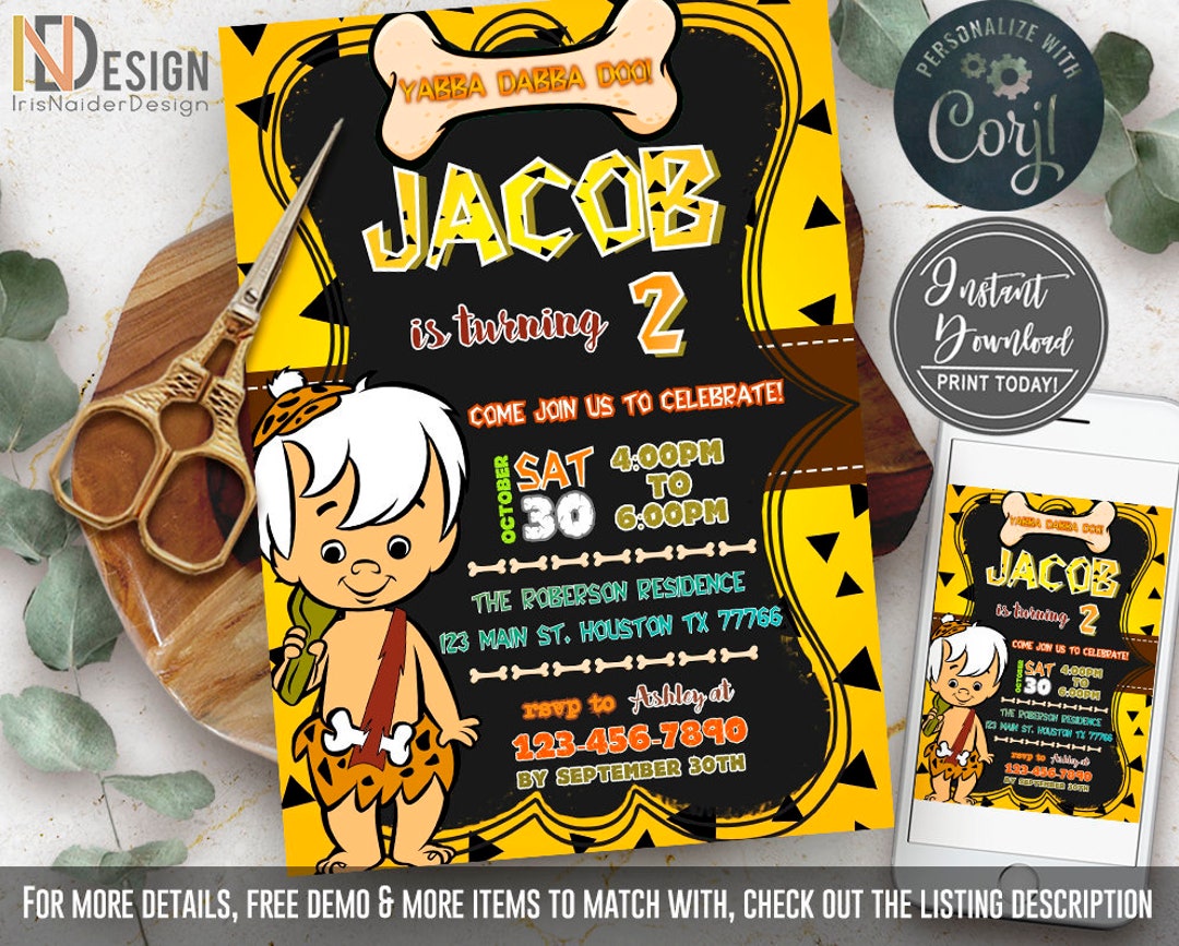 EDITABLE Bam Bam Invitation FREE Tag, Bam Bam Birthday Invitation ...