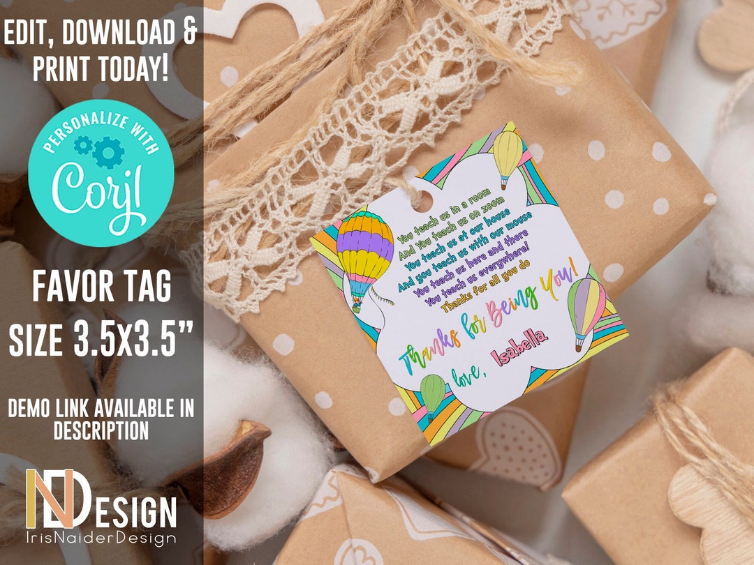 Teacher Appreciation Week Gift Tag, Editable Poem, Funny Quote, Hot Air ...