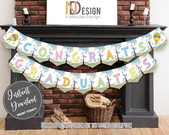 Congrats Graduates Banner Hot Air Balloon Graduation Decor - Etsy