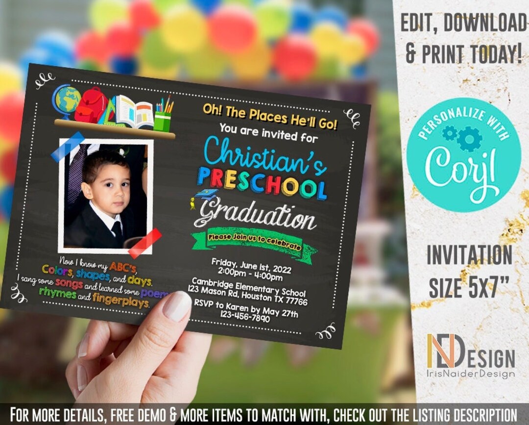 EDITABLE Graduation Invitation, Chalkboard, Graduation Party, Kids ...