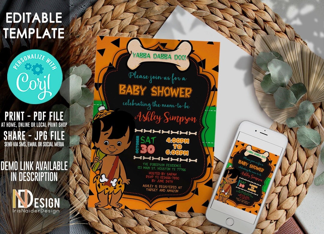 SELF EDITABLE Bam Bam Baby Shower Invitation, Baby Shower Set, Thank ...