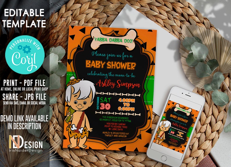 EDITABLE Bam Bam Baby Shower Invitation, Baby Shower Set, Thank You ...