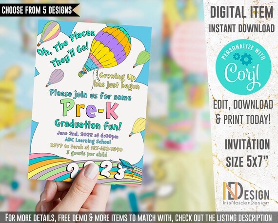 SELF EDITABLE Graduation invitation, 2023, kindergarten, Pre-k ...
