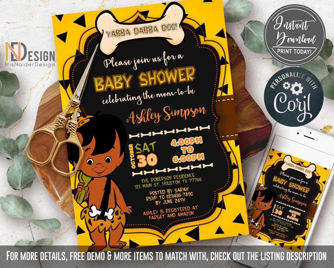 EDITABLE Bam Bam Baby Shower Invitation, Baby Shower Set, DIGITAL ...