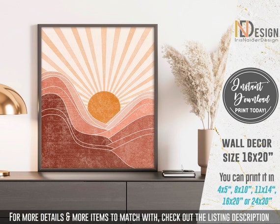 Prints Japandi Decor Sage Green Boho Sun Digital Download Sunburst ...
