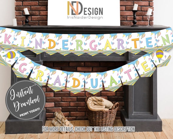 Kindergarten Graduate Banner, Hot air balloon, graduation decor ...