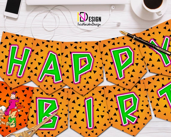 Flintstones Happy Birthday Banner, Pebbles banner, Bam Bam happy ...
