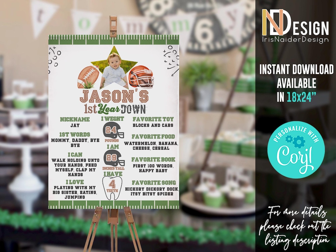 Editable Football Milestone Poster, First Year Down, It's Game Time ...