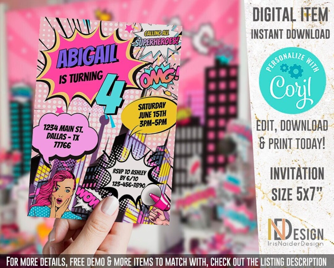 DC Superhero Girls Invitation, Superhero Birthday Invitation, DC Comic ...