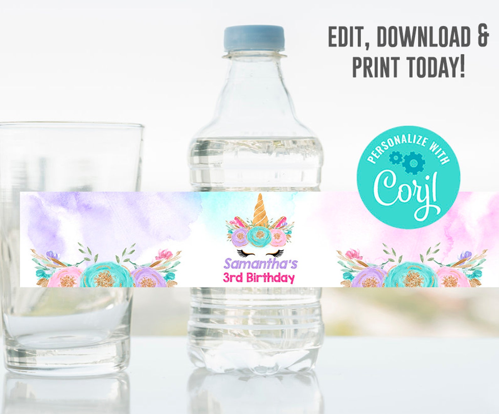 EDITABLE Unicorn Birthday Invitation Girl FREE Thank You Tag - Etsy