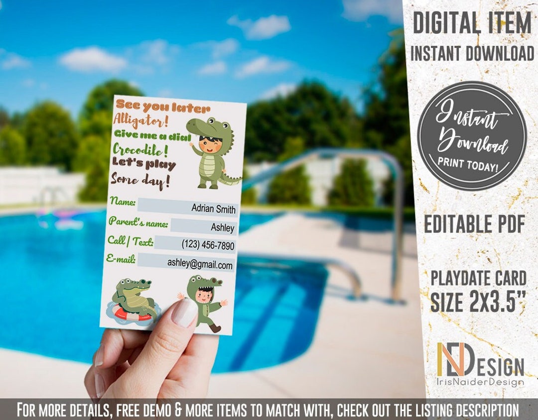 Playdate Card, Kids Summer Contact Card, Summer Playdate Card, End of ...