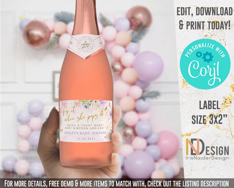 EDITABLE Butterfly Baby Shower Mini Wine Label Pop It When - Etsy