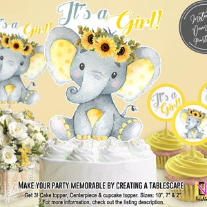 Elephant Centerpiece, Cake Topper, Cupcake Topper, Baby Shower ...