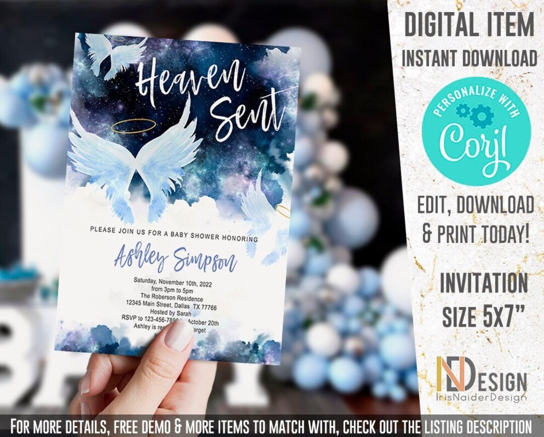 Editable Heaven Sent Baby Shower Invitation Angel Baby Shower - Etsy