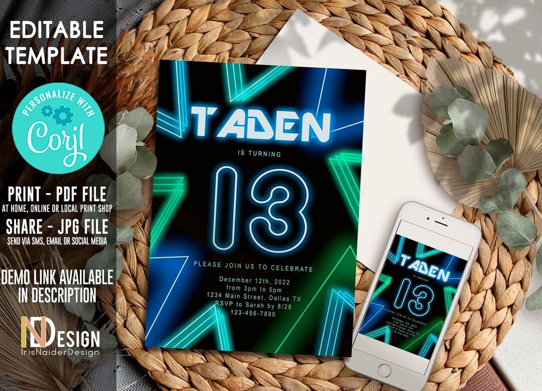 EDITABLE Neon Light Birthday Invitation Glow Party - Etsy