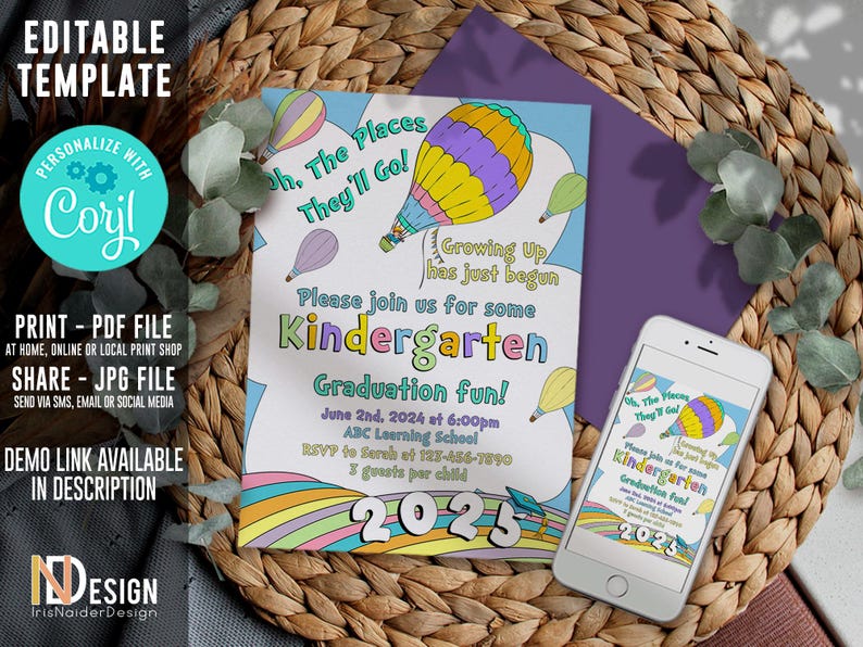 Graduation Invitation, 2026 Kindergarten, DIGITAL, Pre-k, Preschool ...