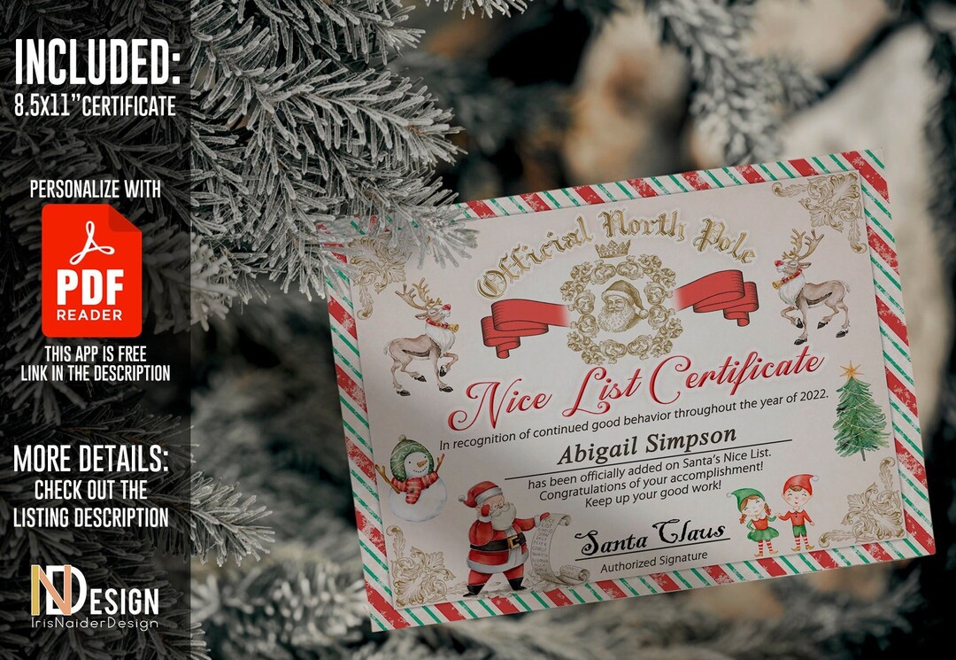 Editable Nice List Certificate, Christmas Certificate, Certificate From ...