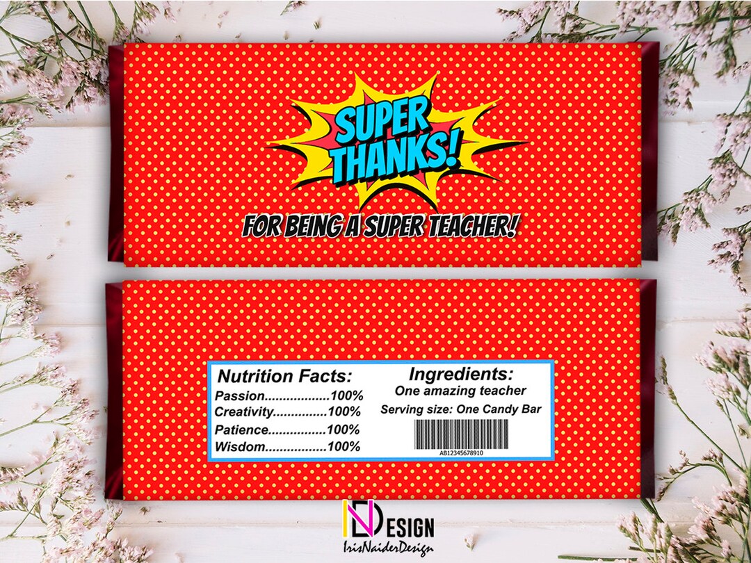 Candy Bar Wrapper, Teacher Thank You Gift, Teacher Appreciation ...