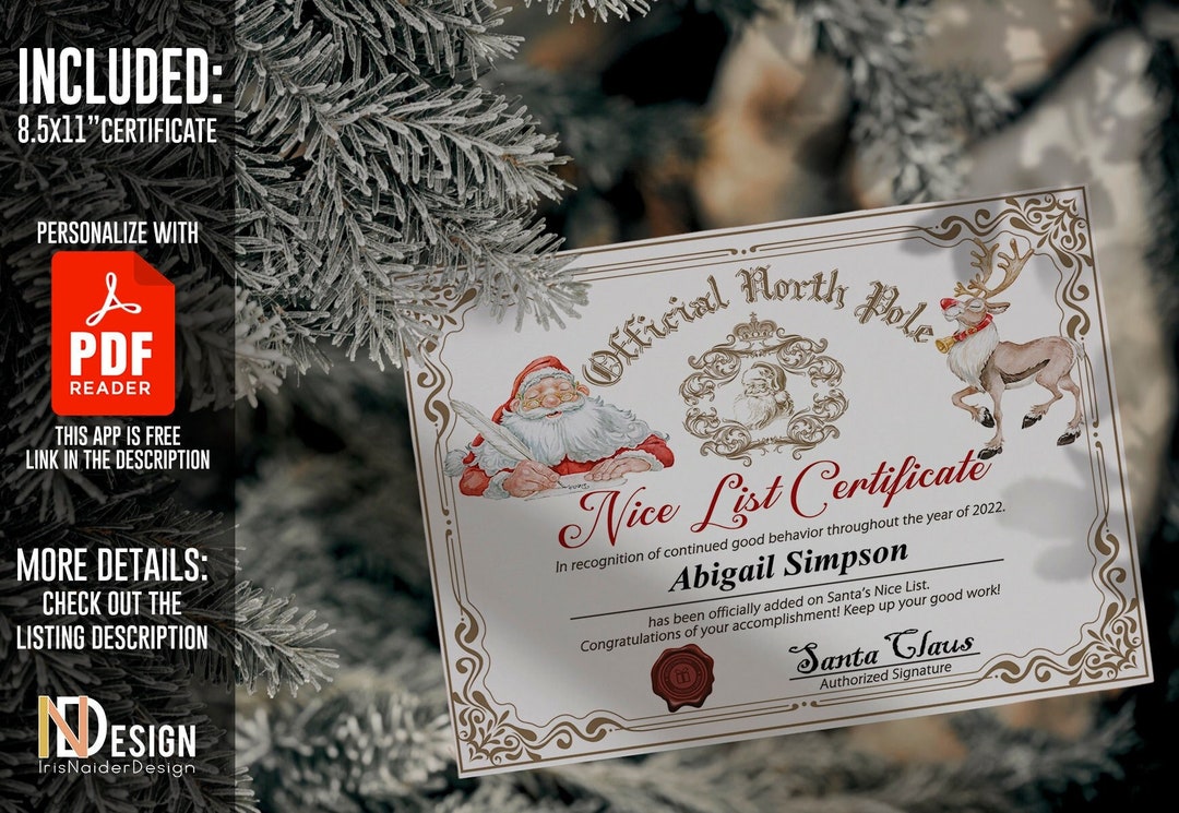 Editable Nice List Certificate, Christmas Certificate, Certificate From ...