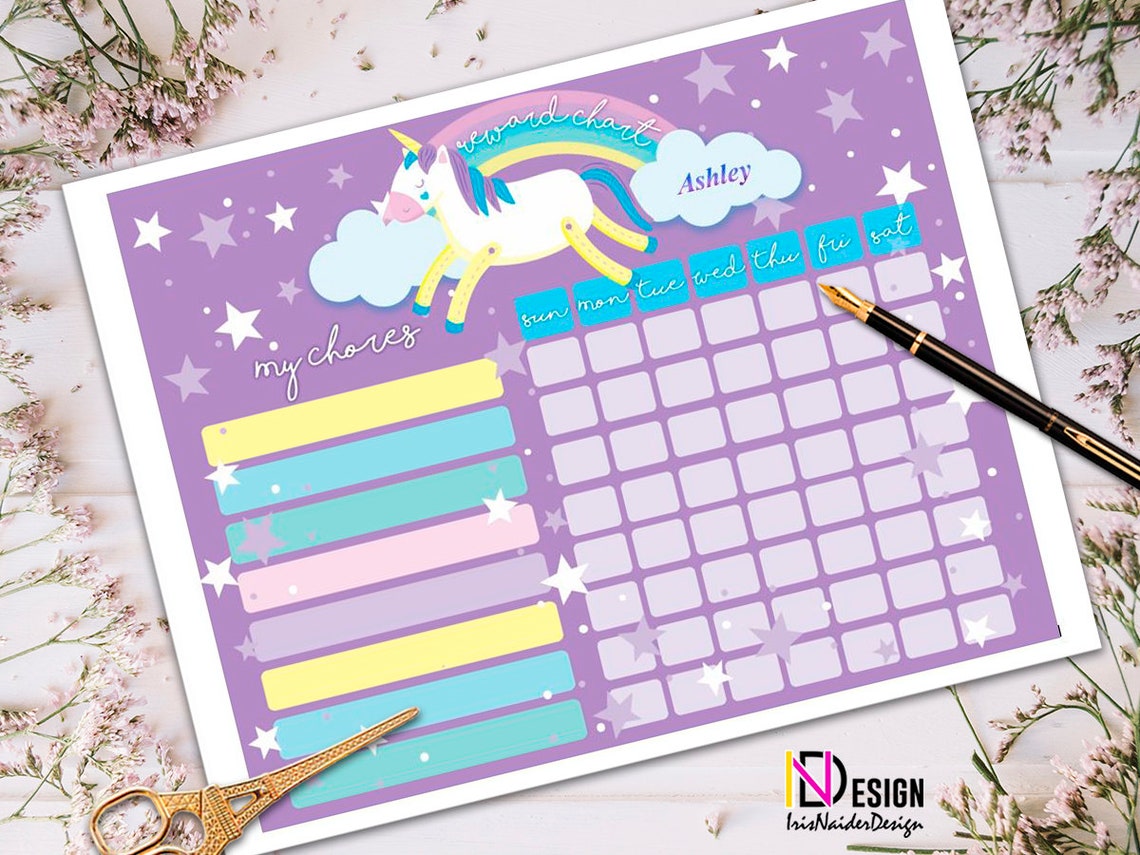 Unicorn Chore Chart Unicorn Reward Chart Weekly Chart | Etsy